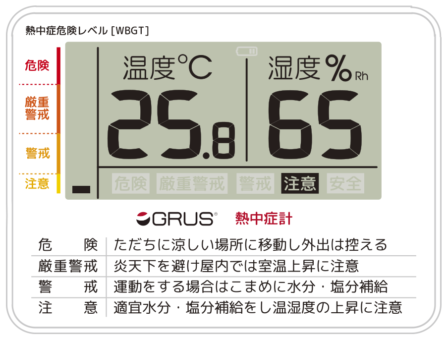 感覚に頼らない、熱中症対策 - GRUS(グルス) 熱中症計 GRS103-01